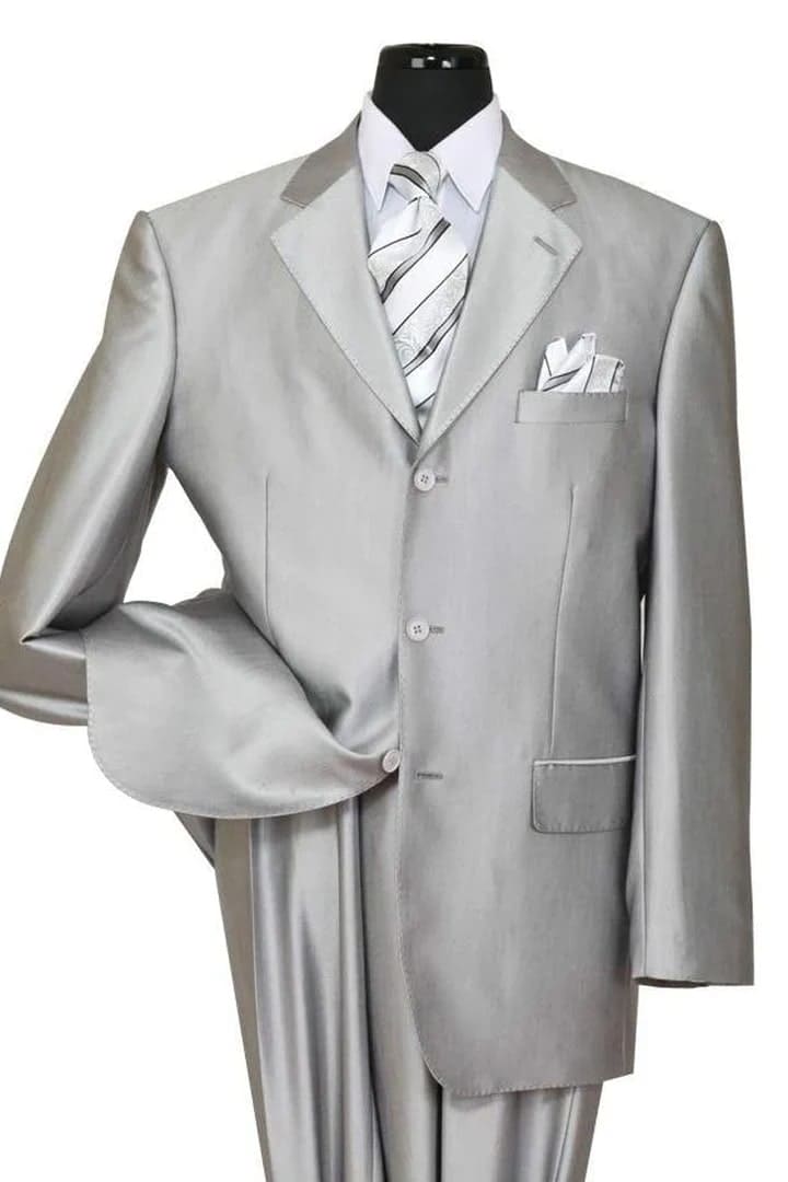 Mens Classic Fit 3 Button Shiny Sharkskin Silver Grey Suit | Alberto ...