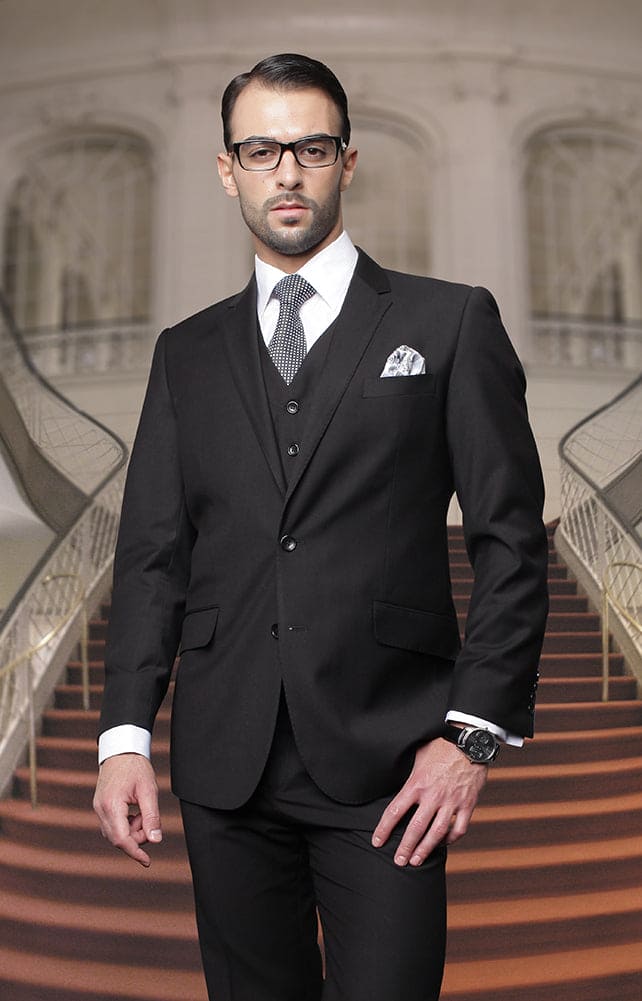 Tz-100bg Classic 3pc 2 Button Solid Black Mens Suit Super 150's Extra ...