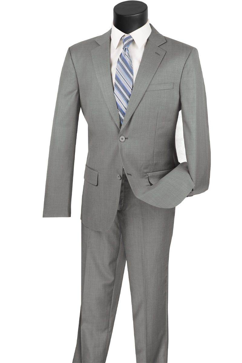 Mens 2 Button Modern Fit Textured Wool Suit in Grey | Alberto Nardoni