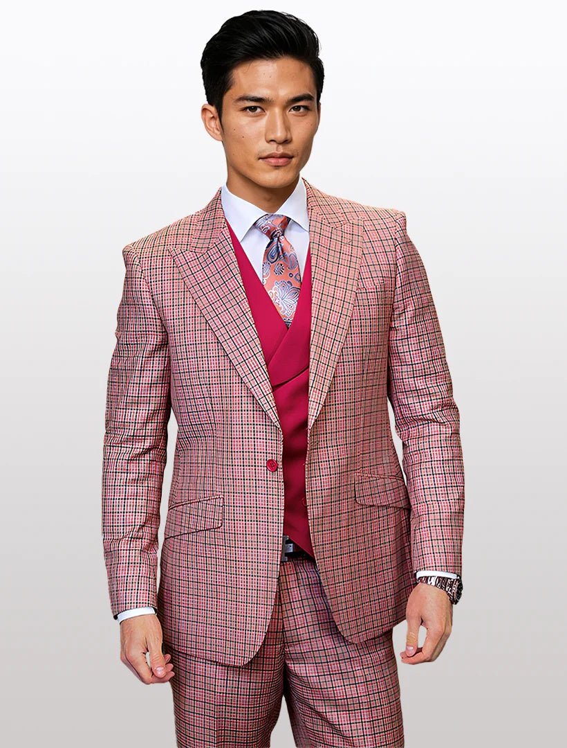 Statement Men's Red Graphic Modern Fit 100% Wool Vested Suits | Alberto ...