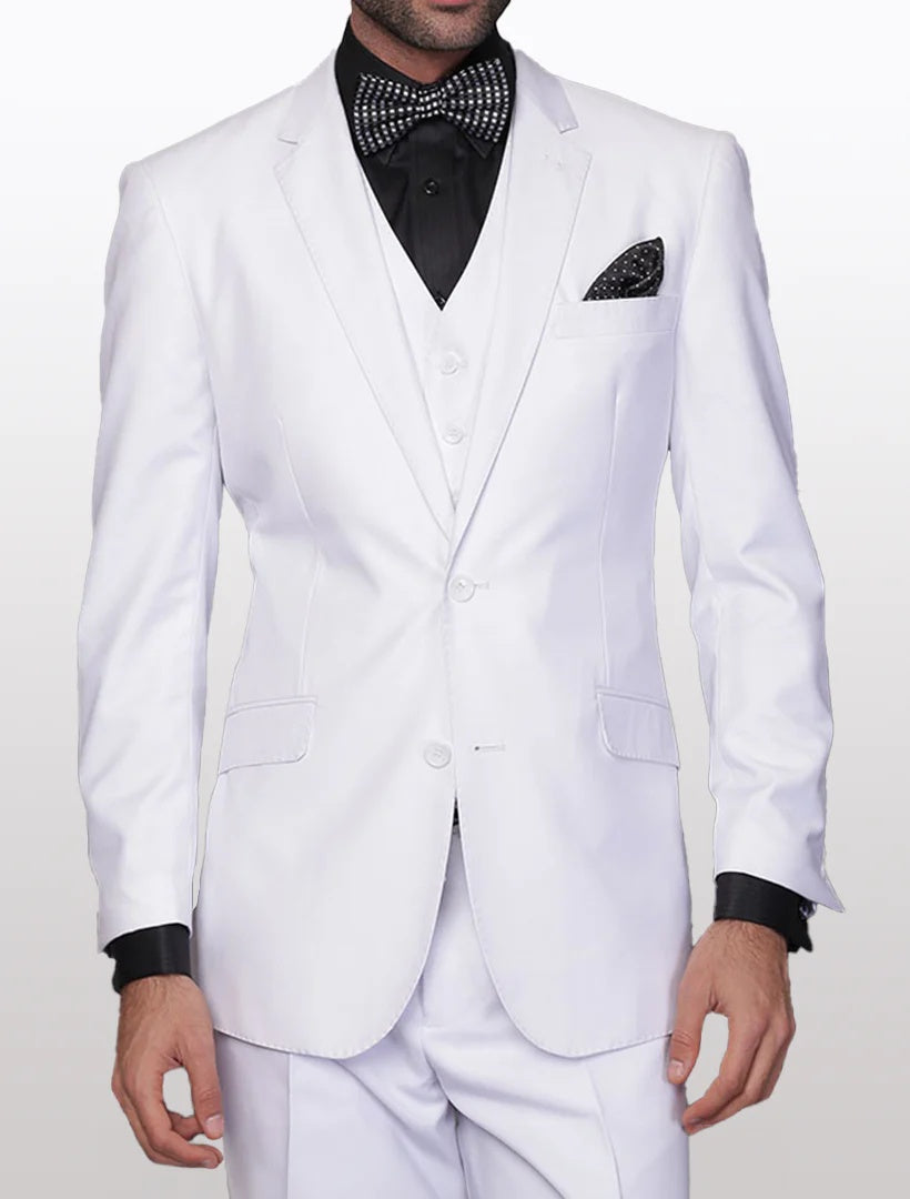 Statement Men's Solid White Modern Fit 100% Wool Vested Suits | Alberto ...