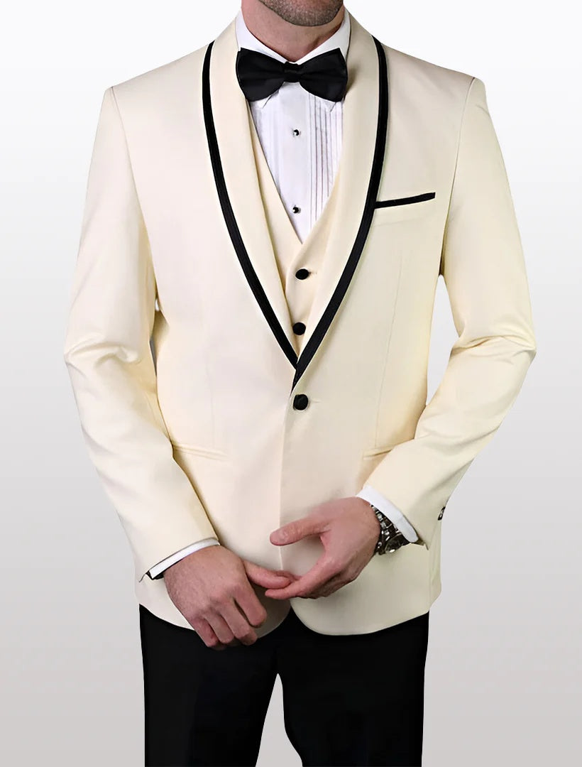 Statement Men's White Vested with Black Trim Fine Lapel 100% Wool ...