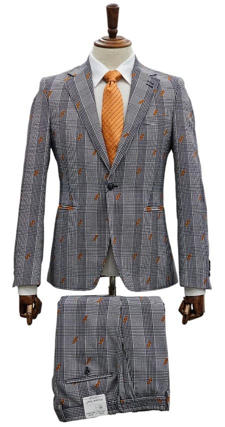Stretch Fabric Suits - Slim Fit Suit in Color Grey ~ Orange - GTRVL1N ...
