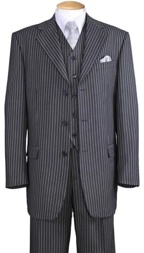 Mens Grey Pinstripe Suit Gangster Pinstripe Vested Suit Notch Lapel ...