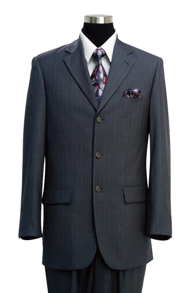 Mens Classic Fit 3 Button 2PC Pinstripe Suit in Grey | Alberto Nardoni