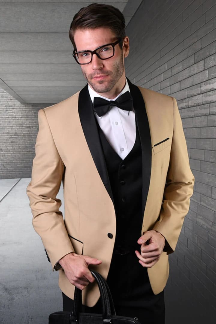 Men's Vested Classic Dinner Jacket Wedding Champagne Tan Tuxedo ...