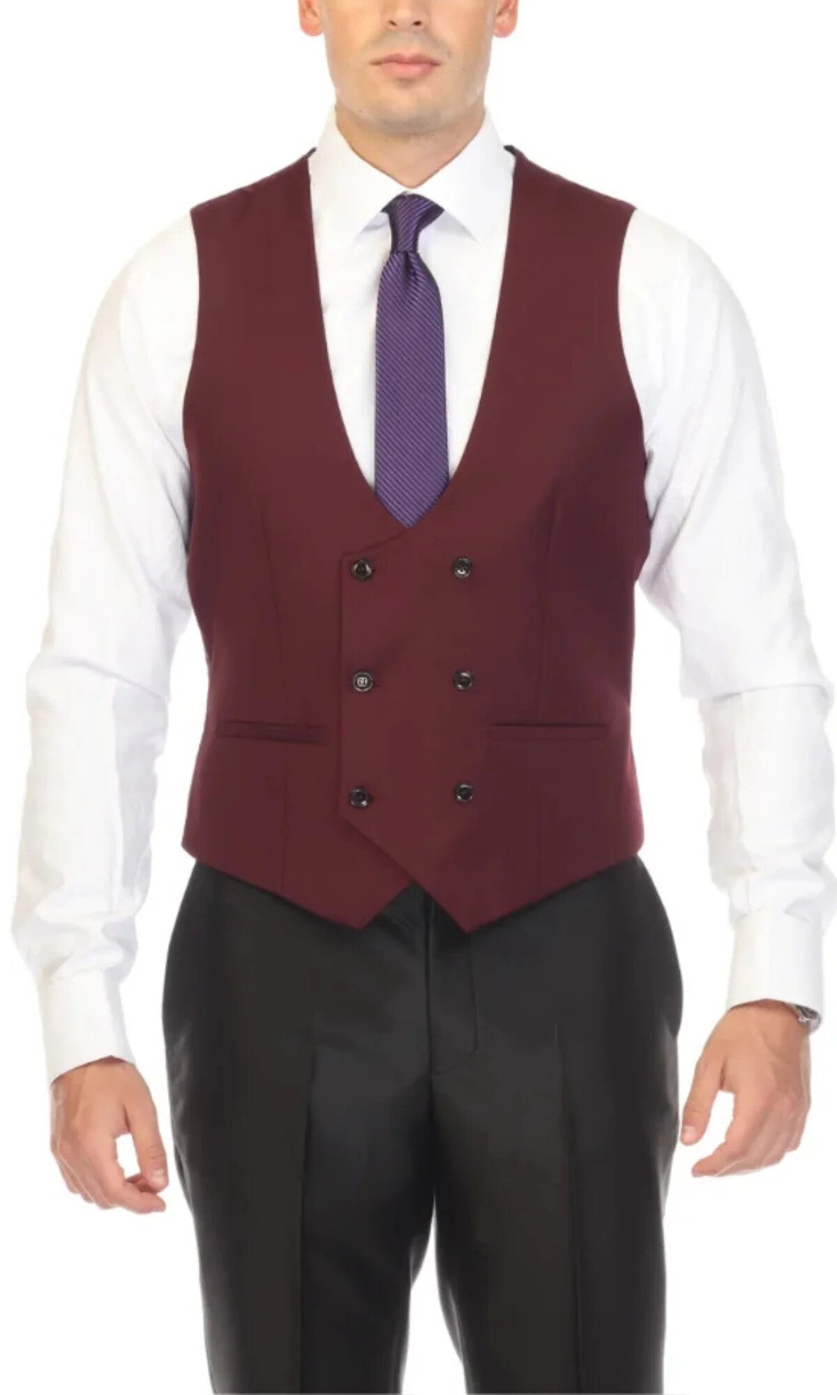 Mens Double Breasted Burgundy Vest | Alberto Nardoni