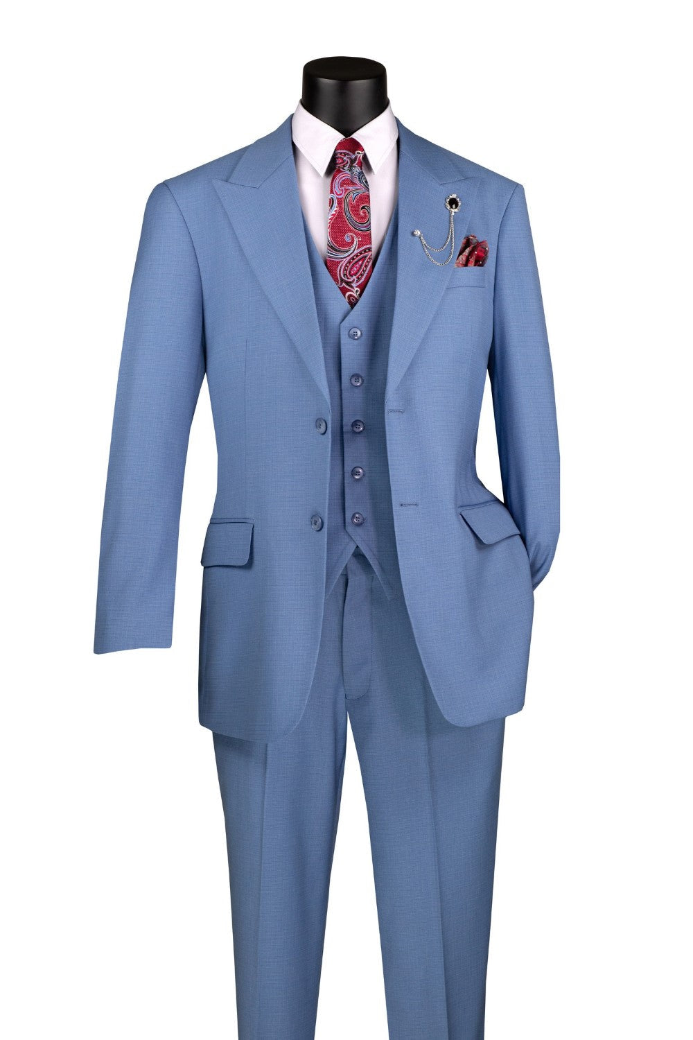 Dusty Blue Regular Fit 3 Piece Suit with Vest and Adjustable Waist Band ...