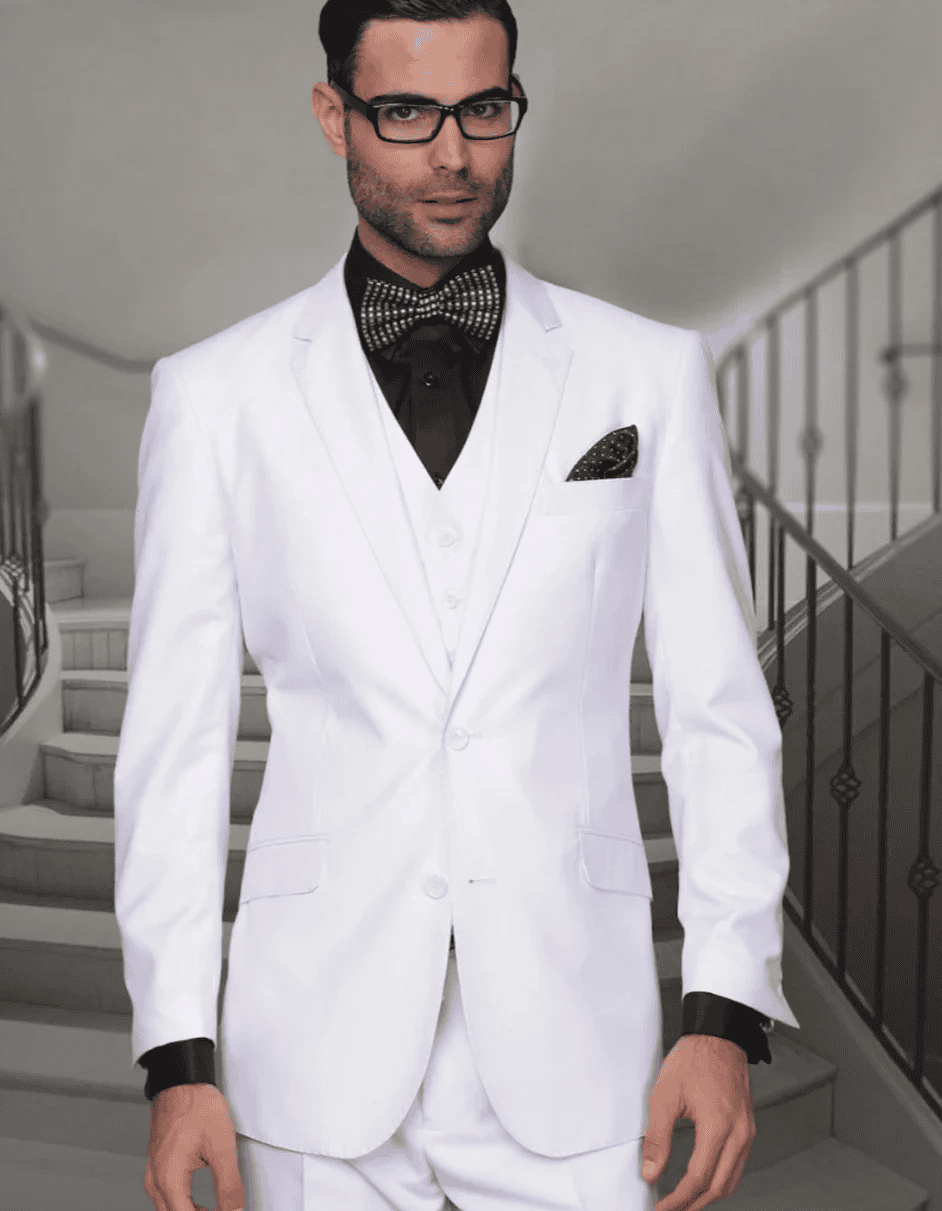 Mens High Quality 2 Button Wool Funeral Suit in White | Alberto Nardoni