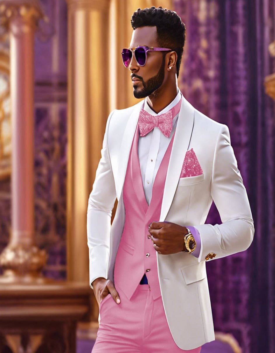 White and Light Pink Tuxedo Wedding Suit - White Dinner Jacket + Vest ...