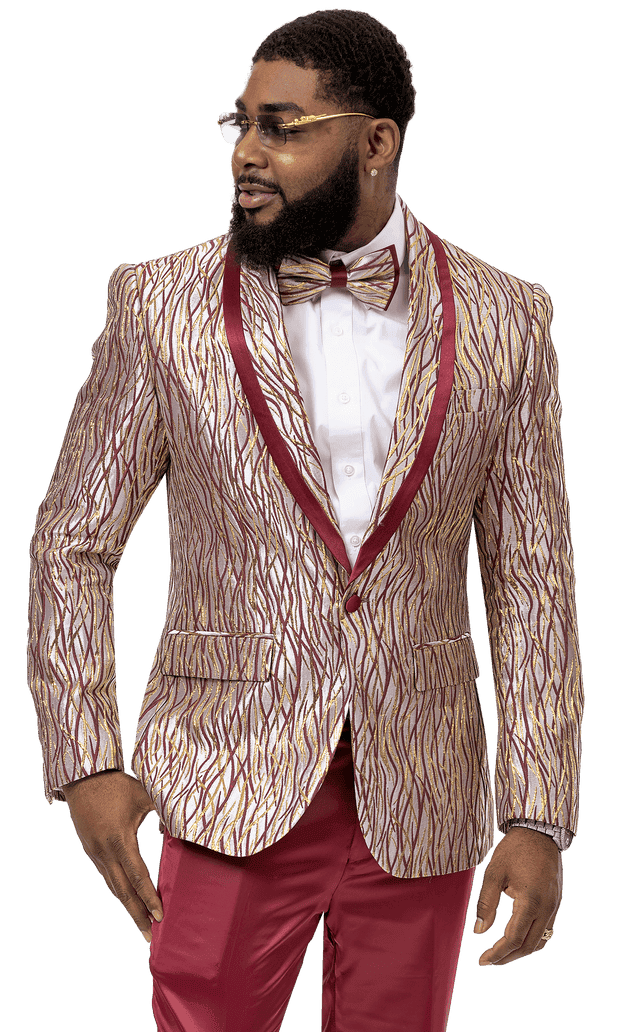 Burgundy and Gold Tuxedo - Flower Floral Suit - Paisley Suit – Alberto Nardoni
