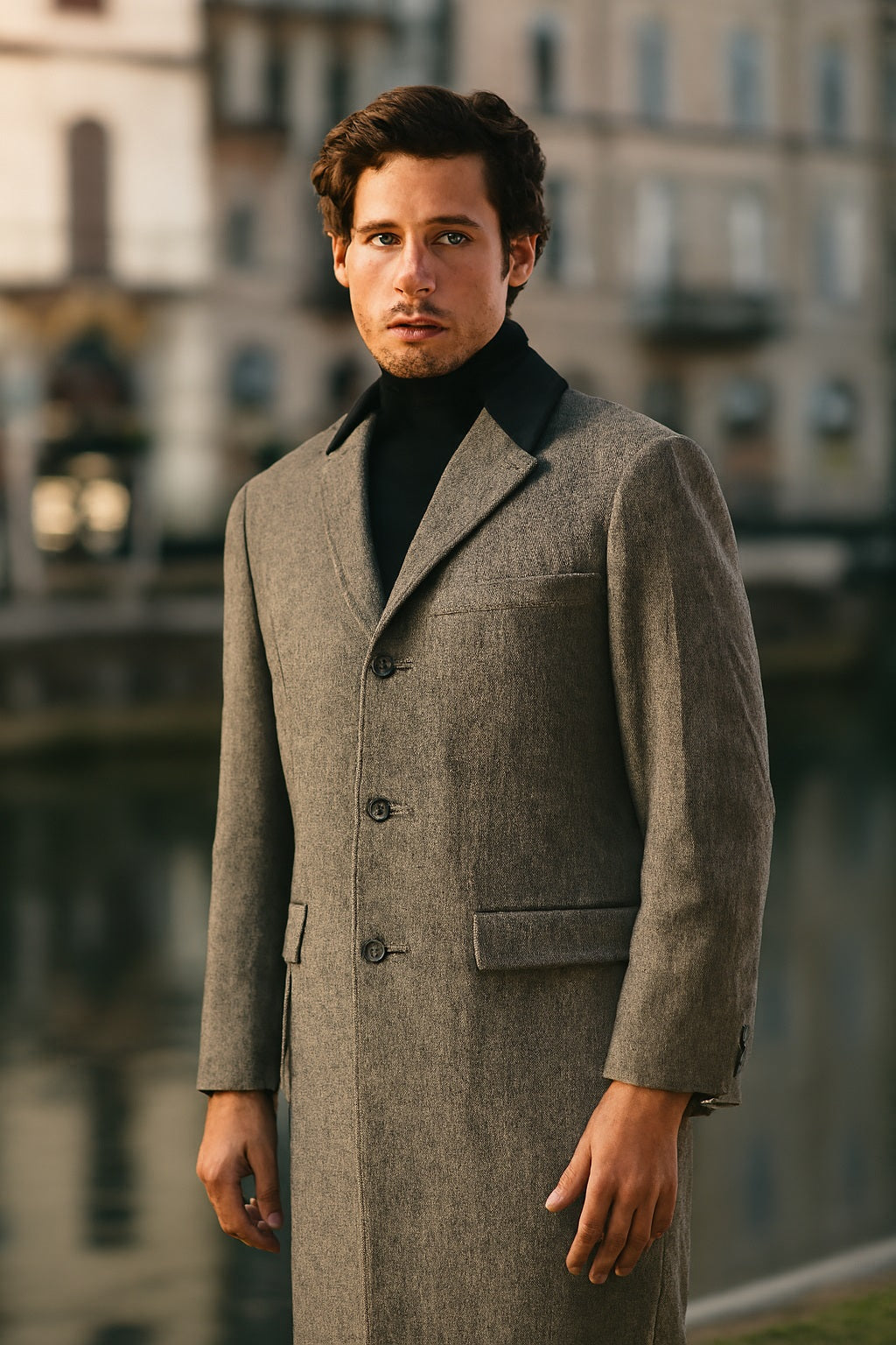Herringbone Wool & Cashmere Chesterfield Overcoat – 1920s Full Length ...