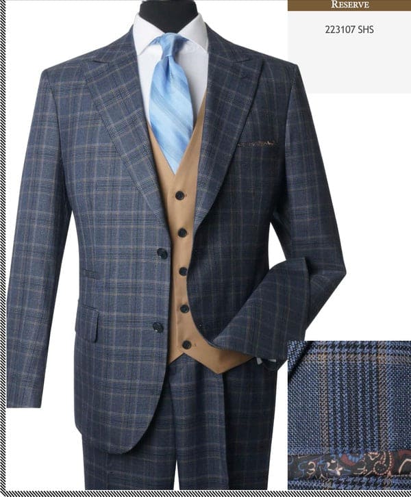 Steve Harvey Suits - Blue/Tan - Designer Brand Suit No Pleated Pants ...
