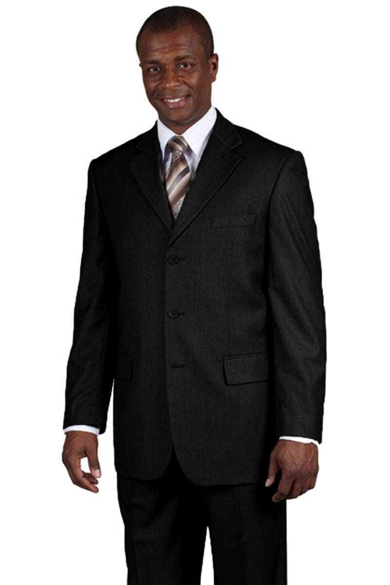 Big and Tall Black Suit MENS 3 BUTTON 100% WOOL CLASSIC BUSINESS SUIT ...