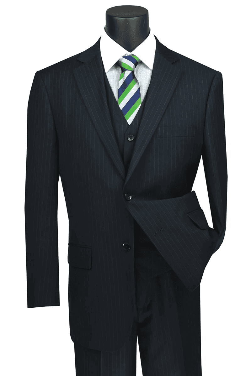 Navy Blue Pinstripe For Mens Classic Fit Vested Banker Pinstripe Suit ...