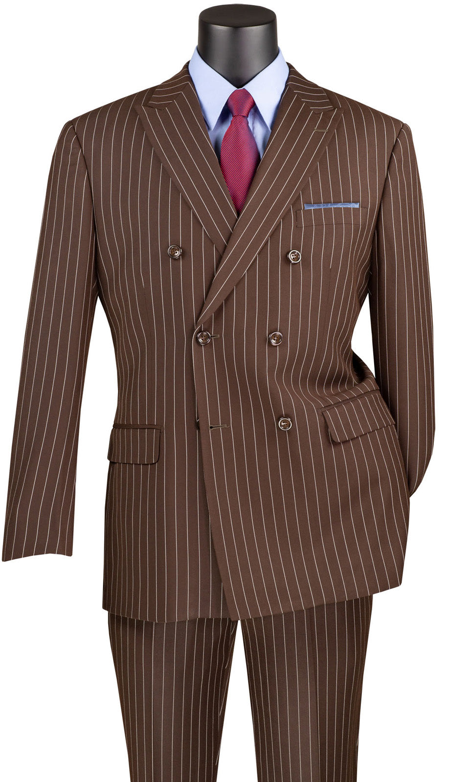 Rockefeller Collection - Double Breasted Stripe Suit Brown Regular Fit ...