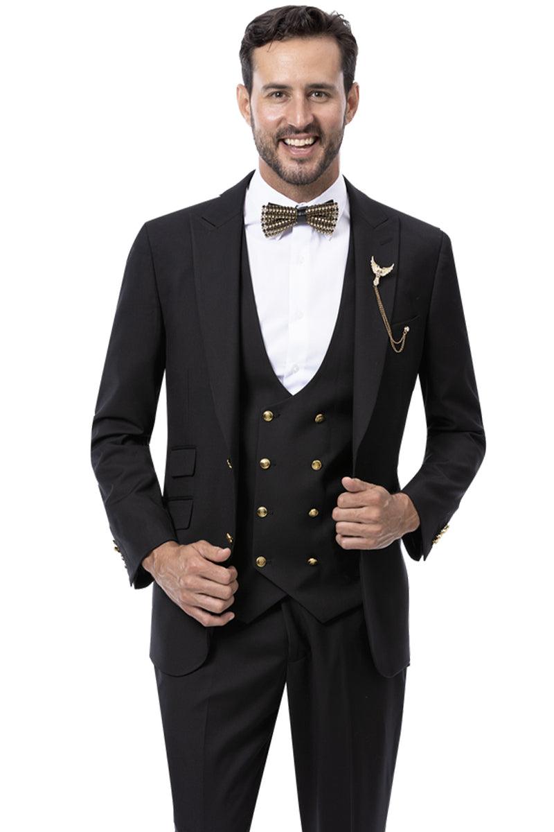 EJ Samuel Men's Formal Vested Suit w/ Double Breasted Vest & Gold ...