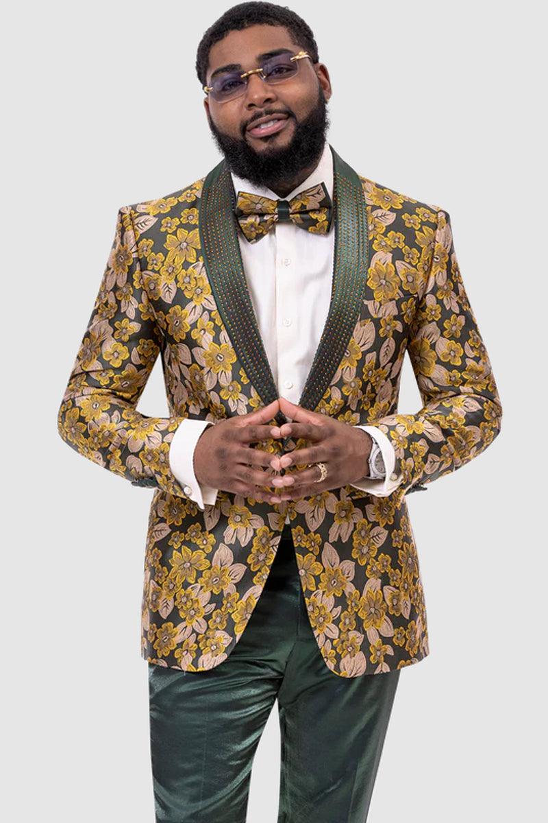 EJ Samuel Men's Paisley Tuxedo: Yellow & Green for Weddings & Proms ...