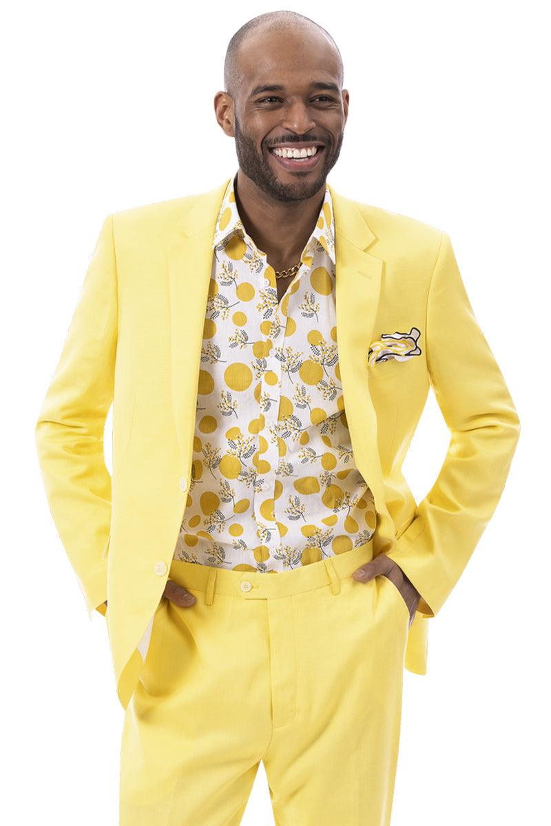 EJ Samuel Men's Summer Suit: Modern Fit, Linen Blend, Yellow | Alberto ...