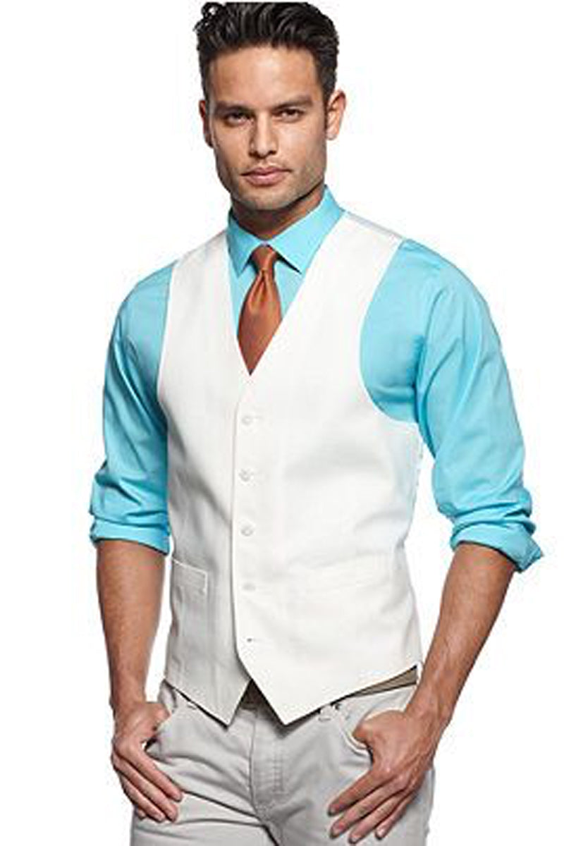 Mens Classic 5 Button Suit Vest in White | Alberto Nardoni