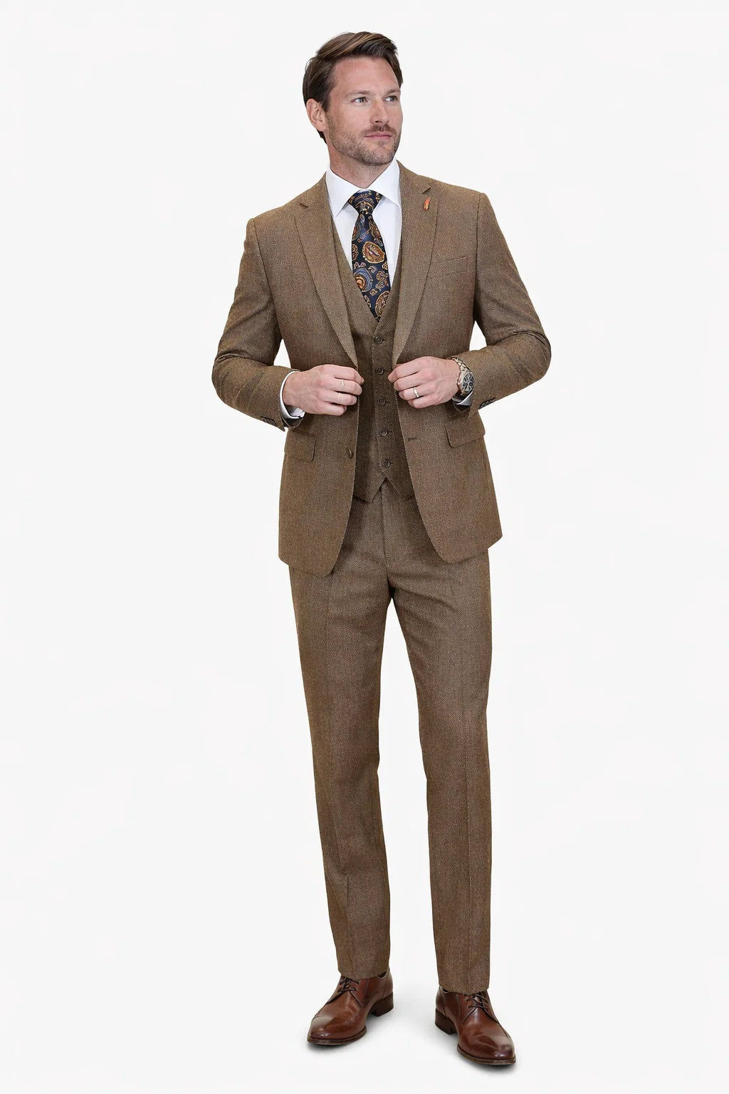 Men’s Copper Brown Micro Plaid Wool Suit – Designer Vintage Style with ...