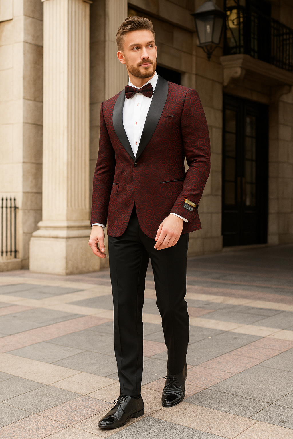 Men’s Burgundy Paisley Tuxedo Jacket – Slim Fit Dinner Blazer with ...