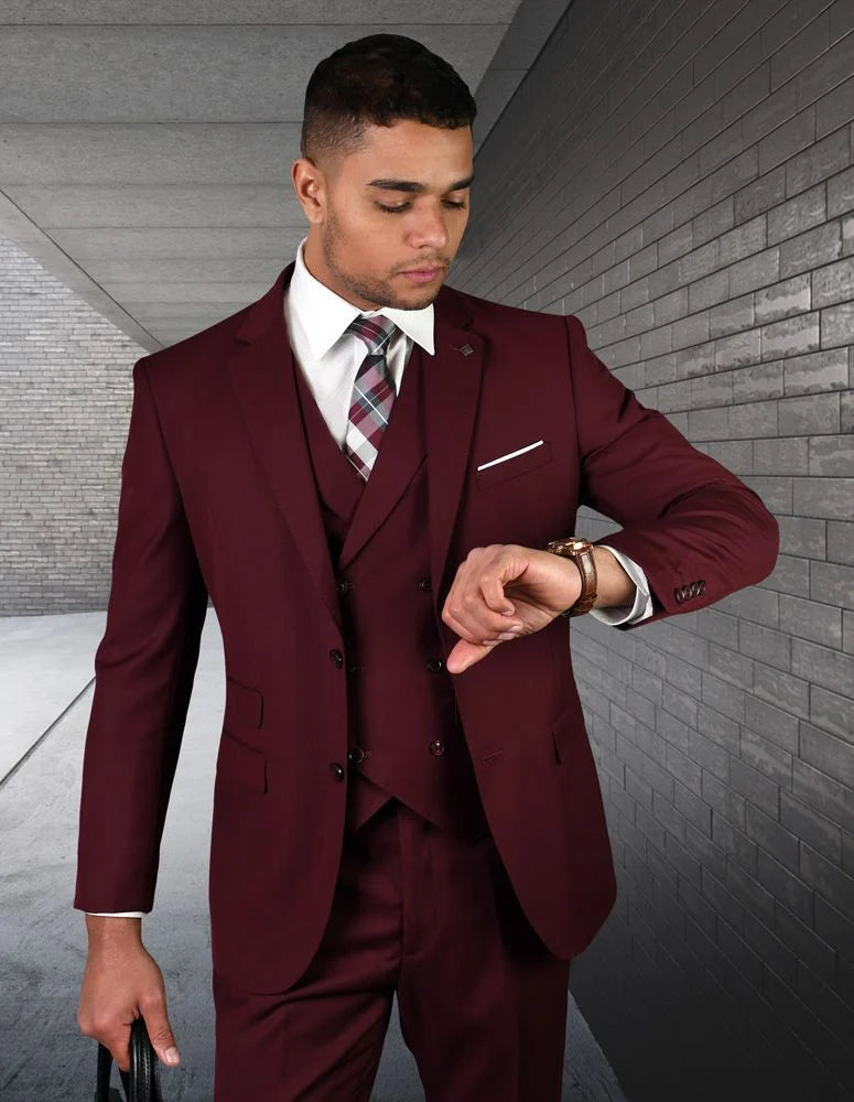 Men's Suit Ticket Pocket 3 Pocket Mehroon Suit With Double Breasted ...