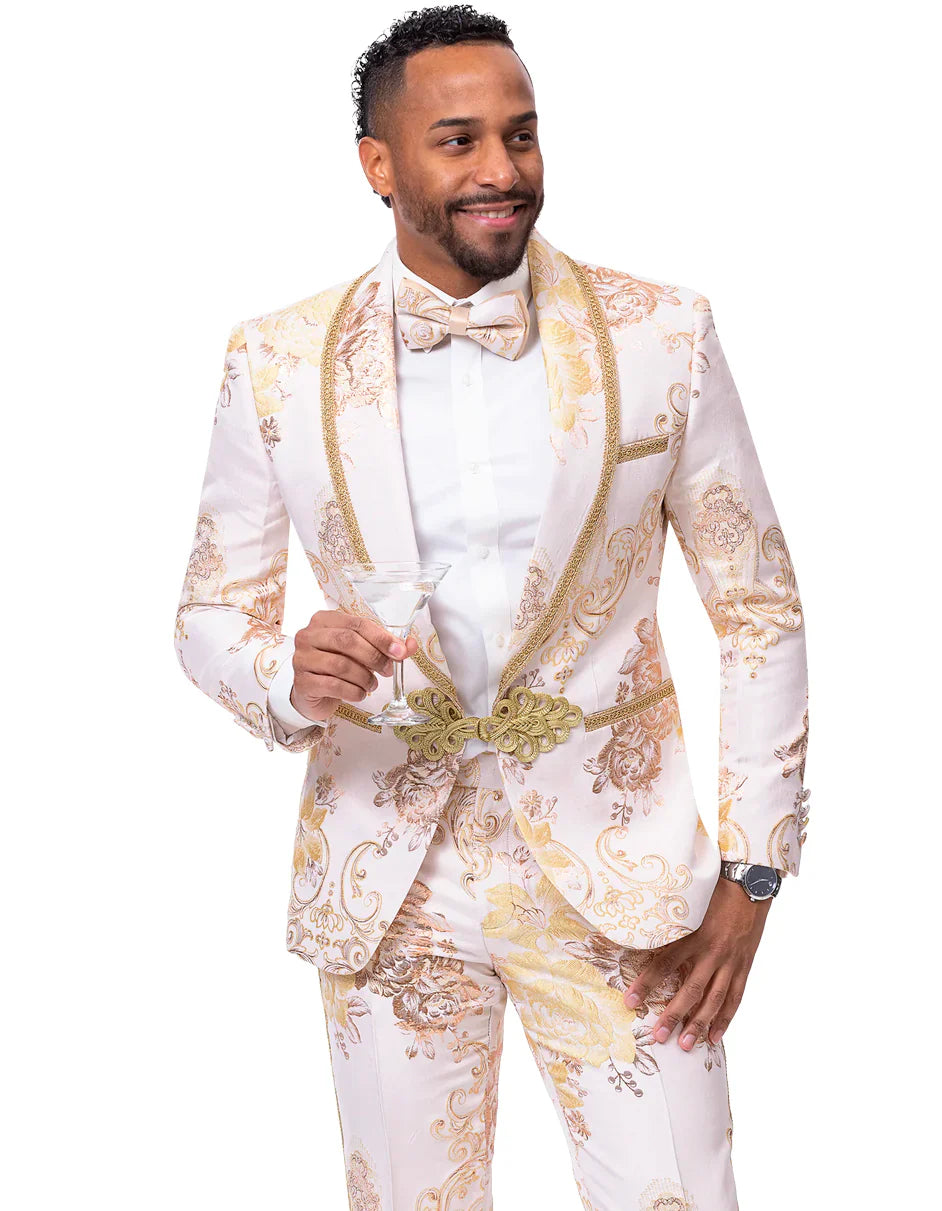 Mens Prom Tuxedo Suit White & Gold Prom Suit | Alberto Nardoni