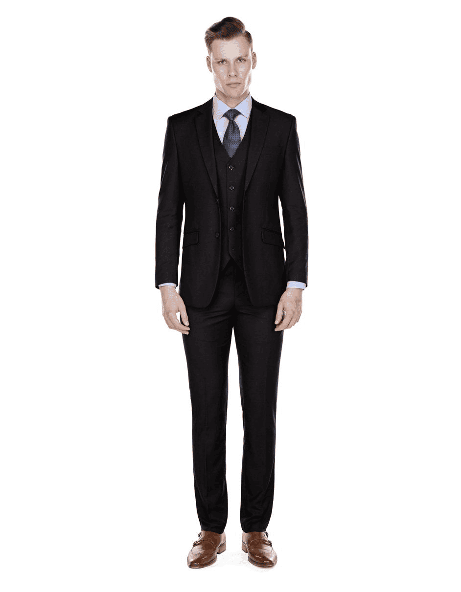 Mens Smart Slim Vested Suit Black | Alberto Nardoni