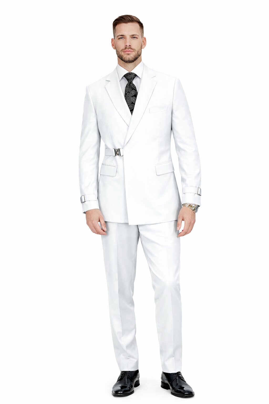 Men’s White Double Breasted Wool Suit with Designer Tailored Formal Set ...