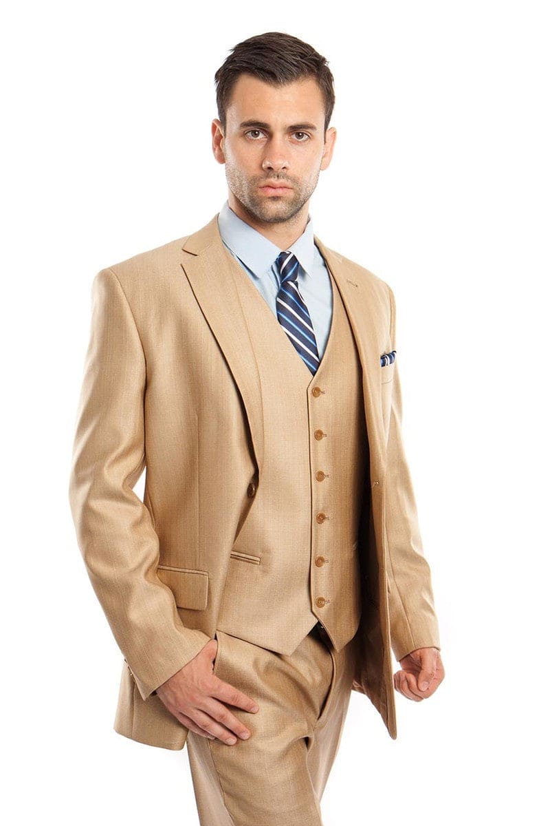 "Sharkskin Business Suit for Men - Two Button Vested in Camel Wheat ...