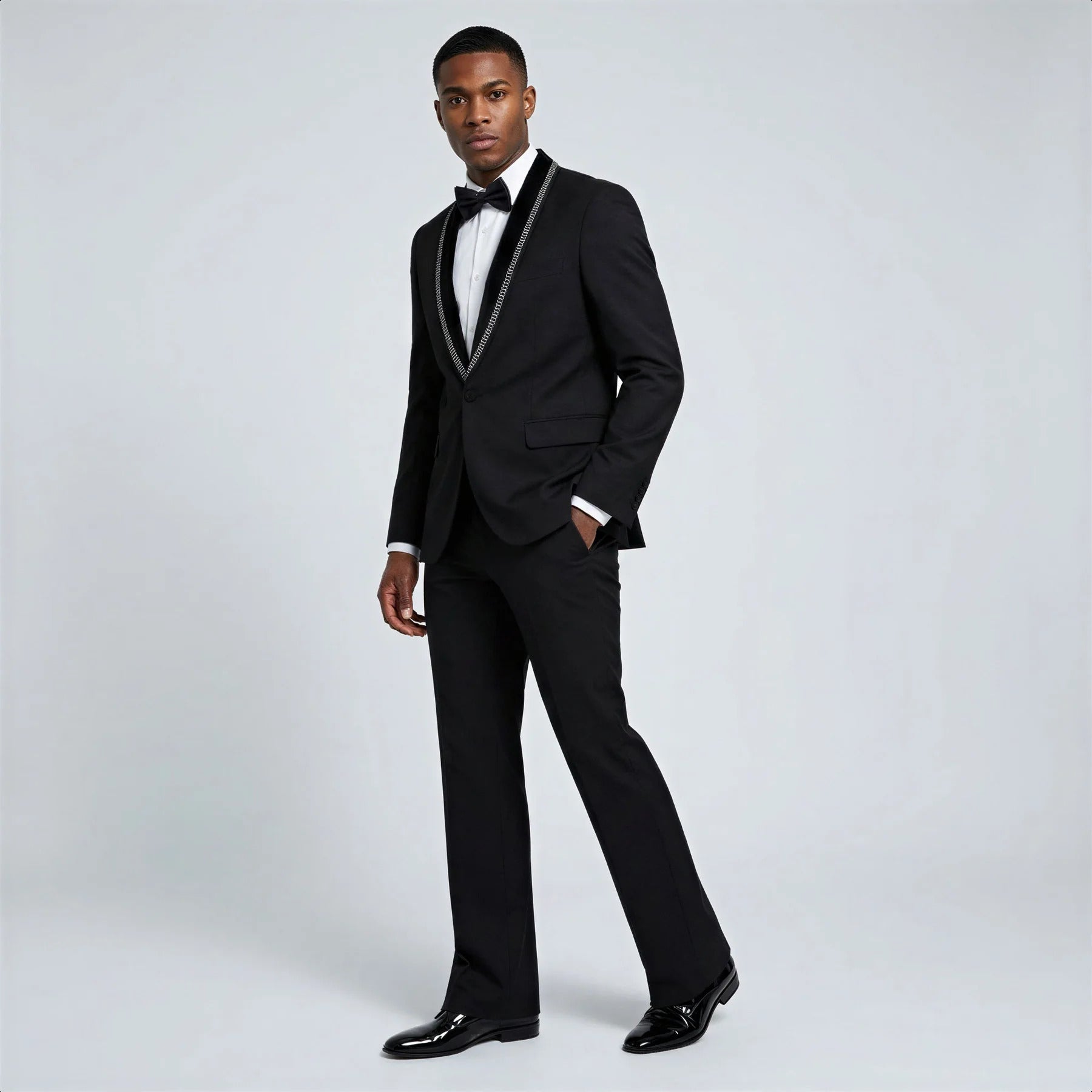 Bootcut wedding suit Black Shawl Lapel Bootcut Tuxedo with Stone Trim ...