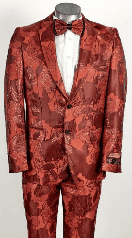 Red Floral Suit - Red Floral Blazer - Matching Flat Front Pants - Red ...