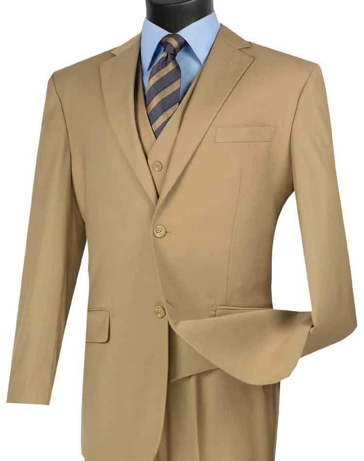 Three Piece Classic Fit Vested Suit Color Khaki | Alberto Nardoni