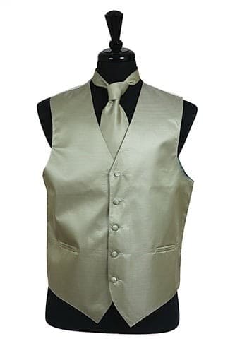 VS2010 Horizontal Rib Pattern Vest Tie Set Sage Green | Alberto Nardoni