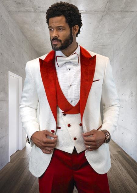 White Prom Suit Two Toned Tuxedo With Matching Tuxedo - White And Red ...