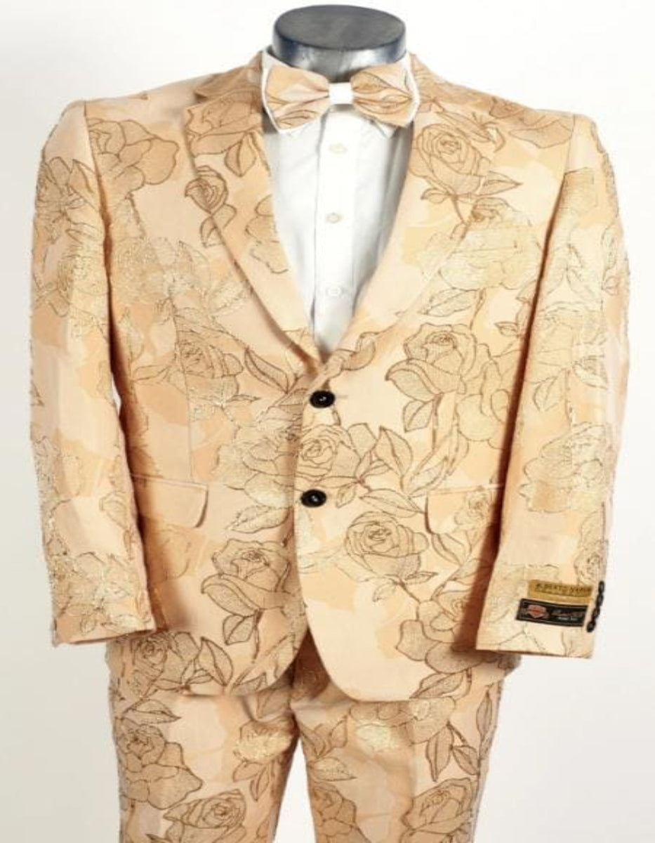 2 Button Peach Floral Rose Design - Wedding Tuxedo – Alberto Nardoni