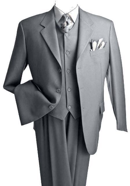Mens Light Gray Classic Fit Suit - Pleated Pants - Athletic Fit Suits ...