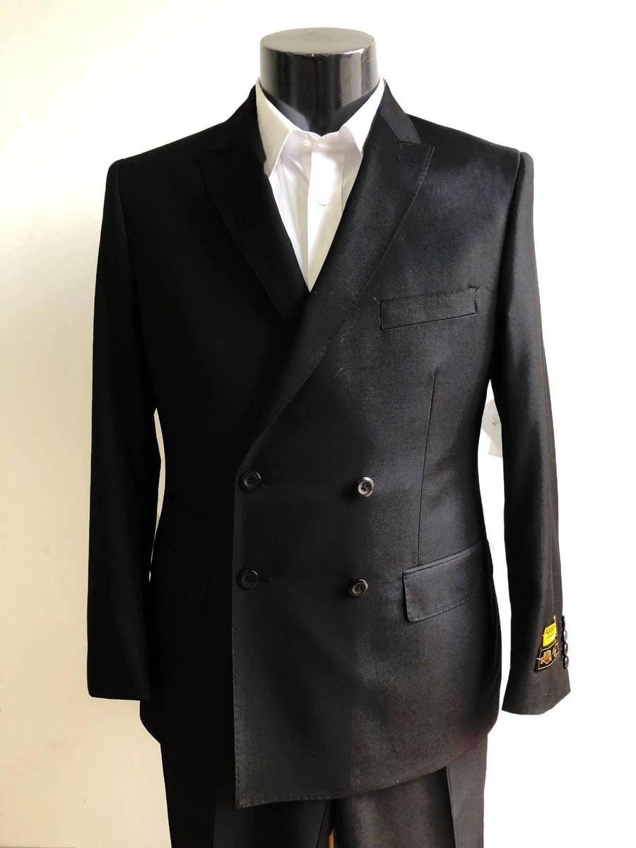 Four Button Double breasted Suit - Black Slim Fi Suits Double Breasted ...