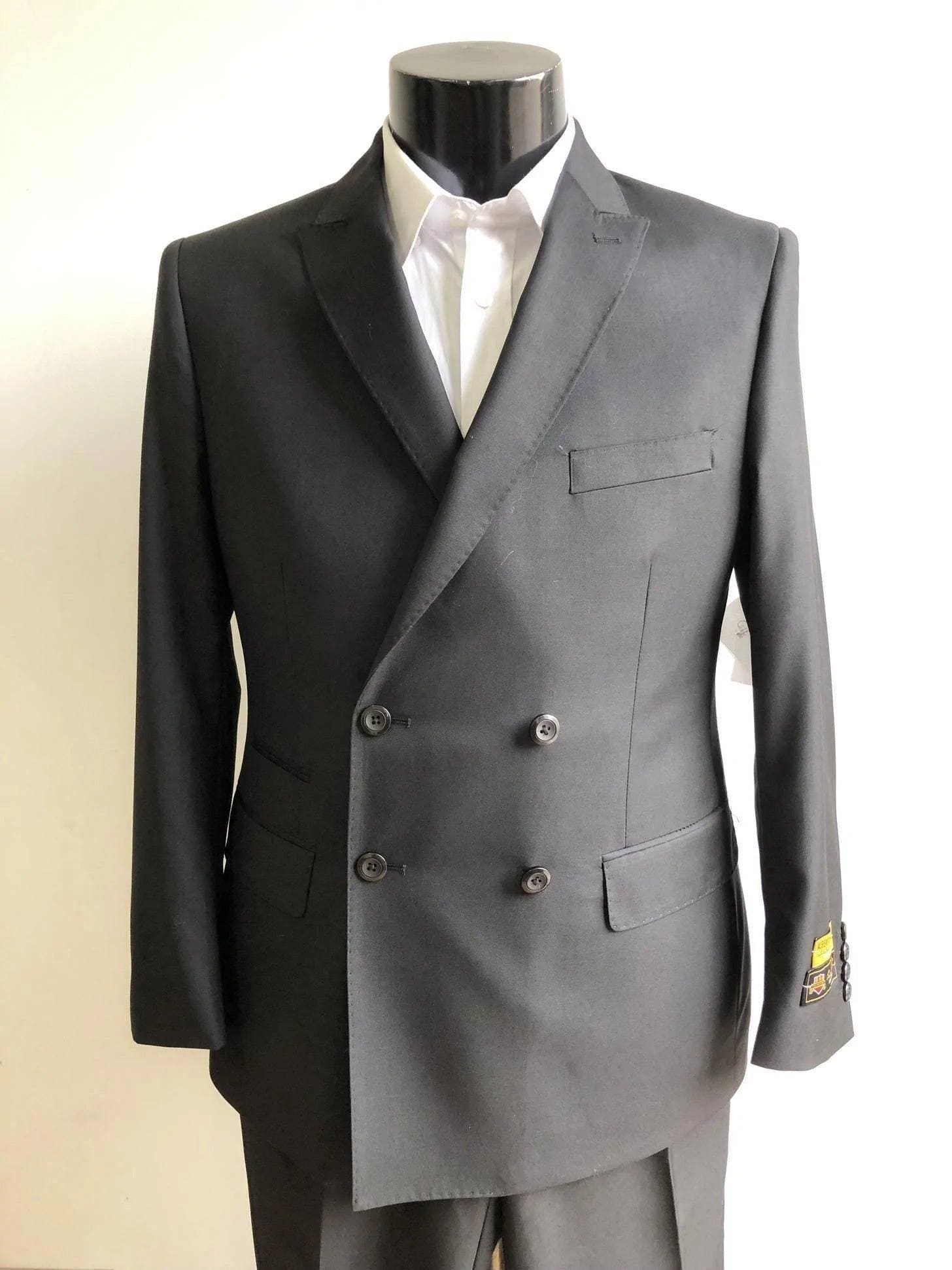 Four Button Double breasted Suit - Black Slim Fi Suits Double Breasted ...