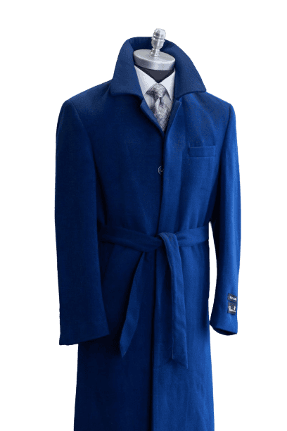 Full Length Overcoat - Wool Belted Topcoat in Navy Blue Color - Wool ...