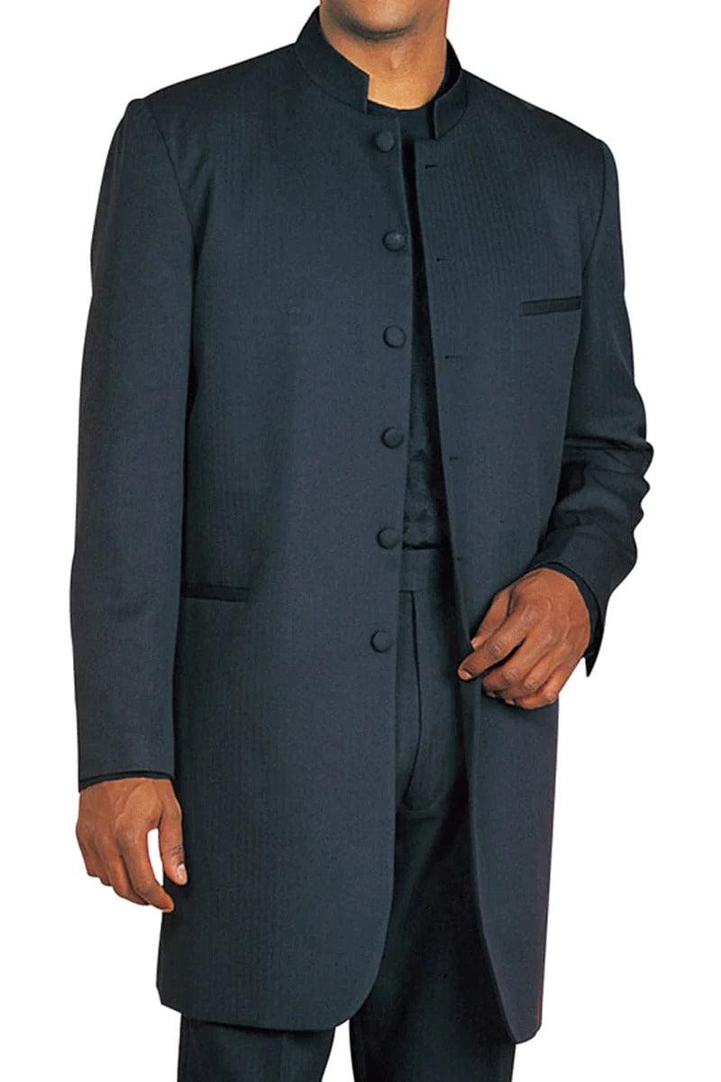 Mens 6 Button Long Mandarin Banded Collar Suit in Black – Alberto Nardoni