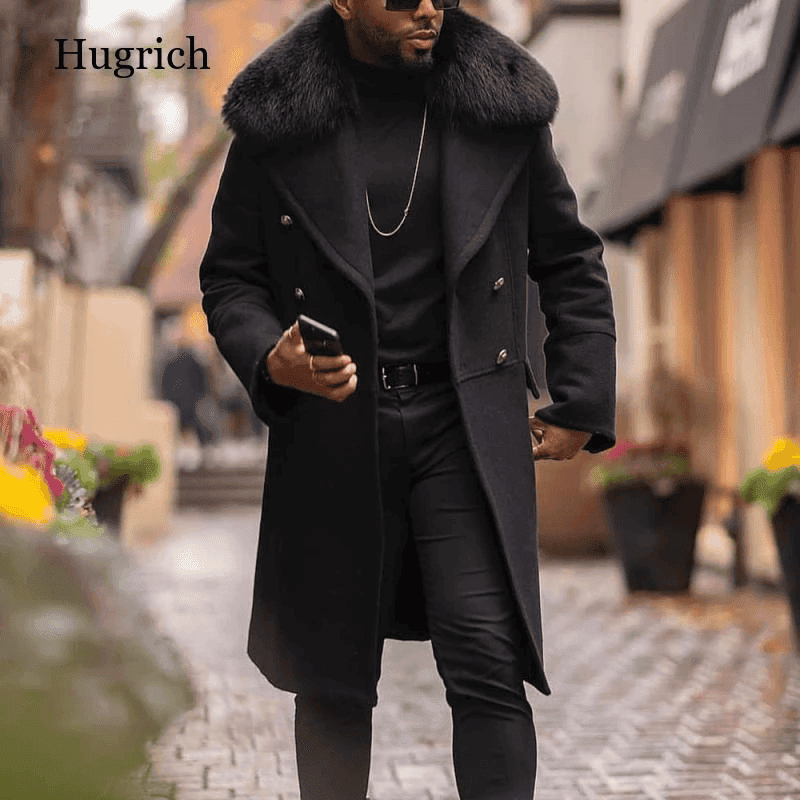 Mens Black Overcoat With Fur Collar - Wool Topcoat – Alberto Nardoni