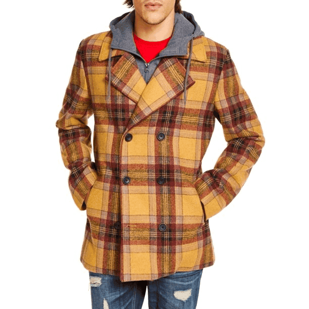 Mens Brown Plaid Pea Coat - Wool Checkered Peacoat | Alberto Nardoni