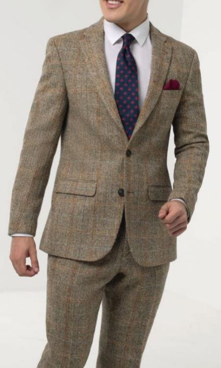 Mens Brown Windowpane Check Tweed Suit – Alberto Nardoni