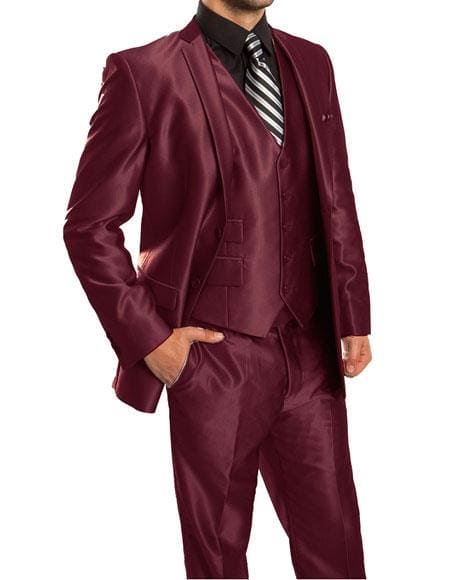 Mens Silky Shiny 2 Button Single 3 Piece Suit | Alberto Nardoni