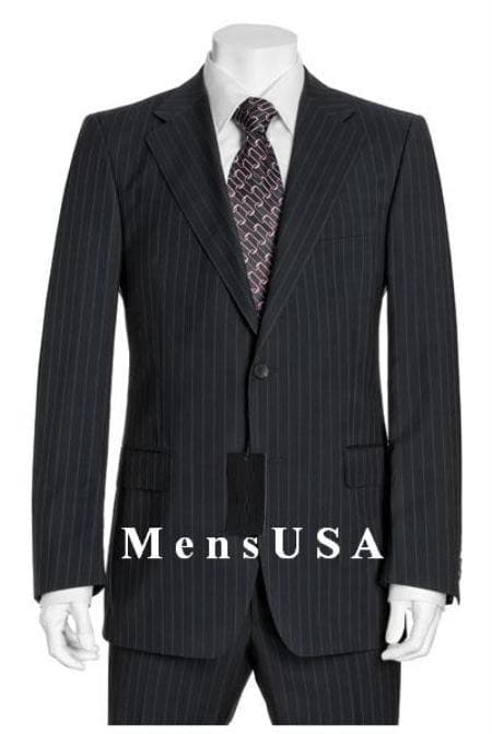 NEW Black & Gray Mini Thin Pinstripe Suit Wool 2 Button Jacket Flat ...